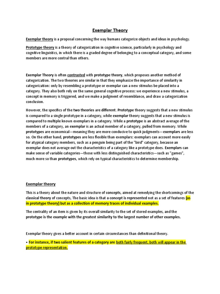 Exemplar Theory | PDF | Concept | Psychology