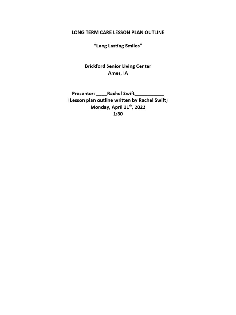 Long Term Care Lesson Plan Outline | PDF