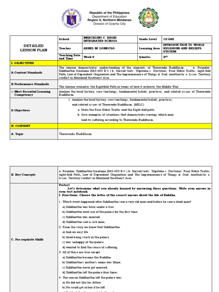 Lesson Plan on Theravada Buddhism | PDF | Noble Eightfold Path | Four ...