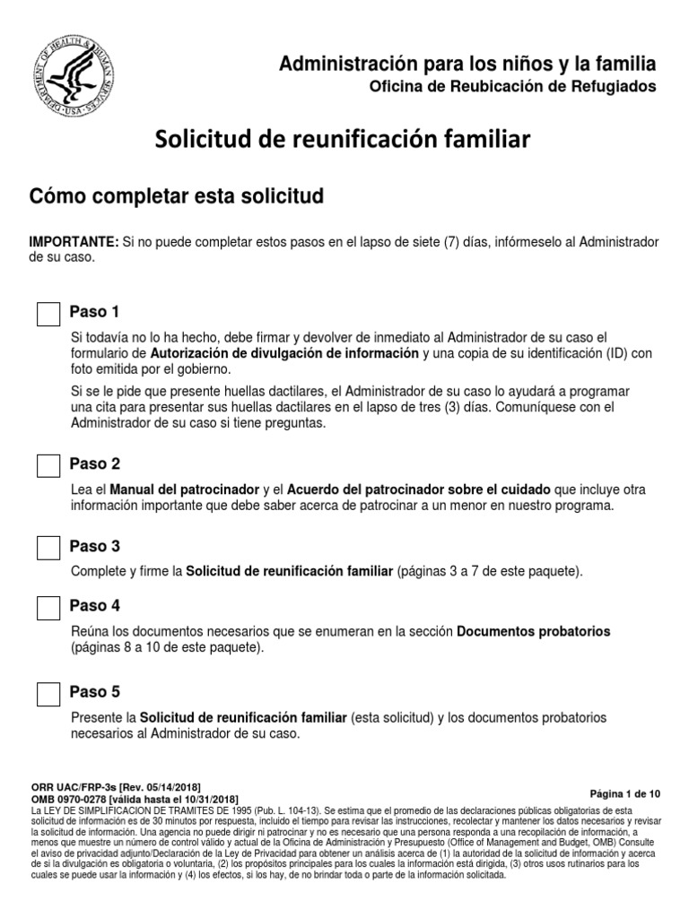 Guía para Reunificación Familiar ORR | PDF | Certificado de nacimiento ...