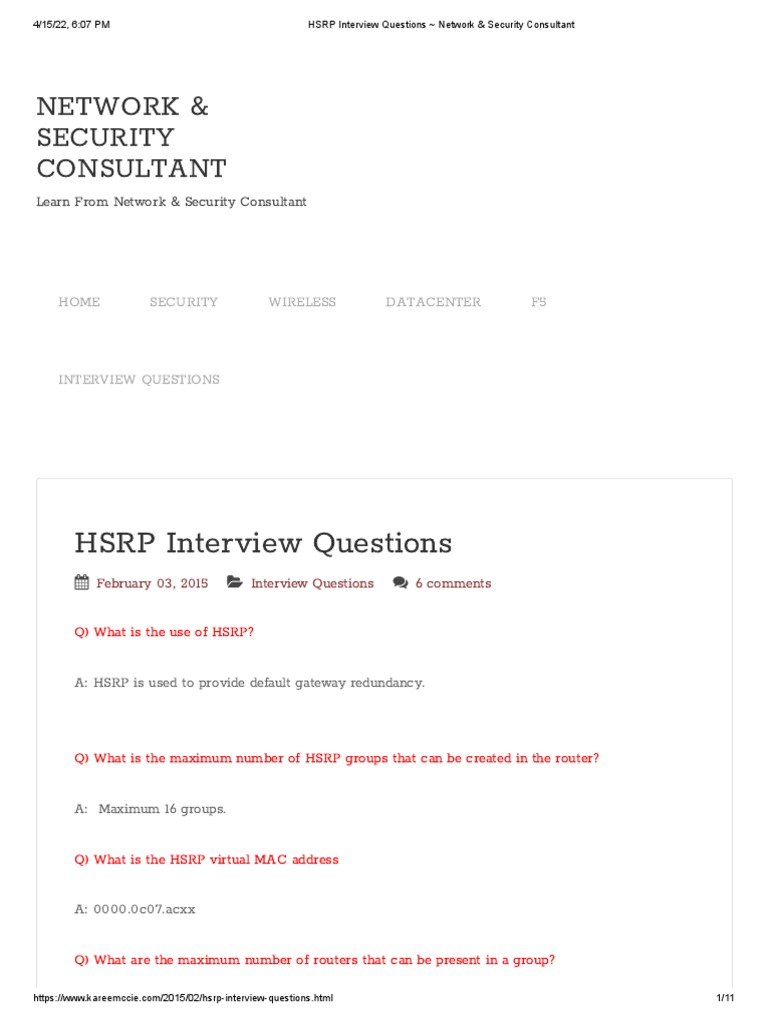 HSRP Interview Questions Guide | PDF | Router (Computing) | Ip Address