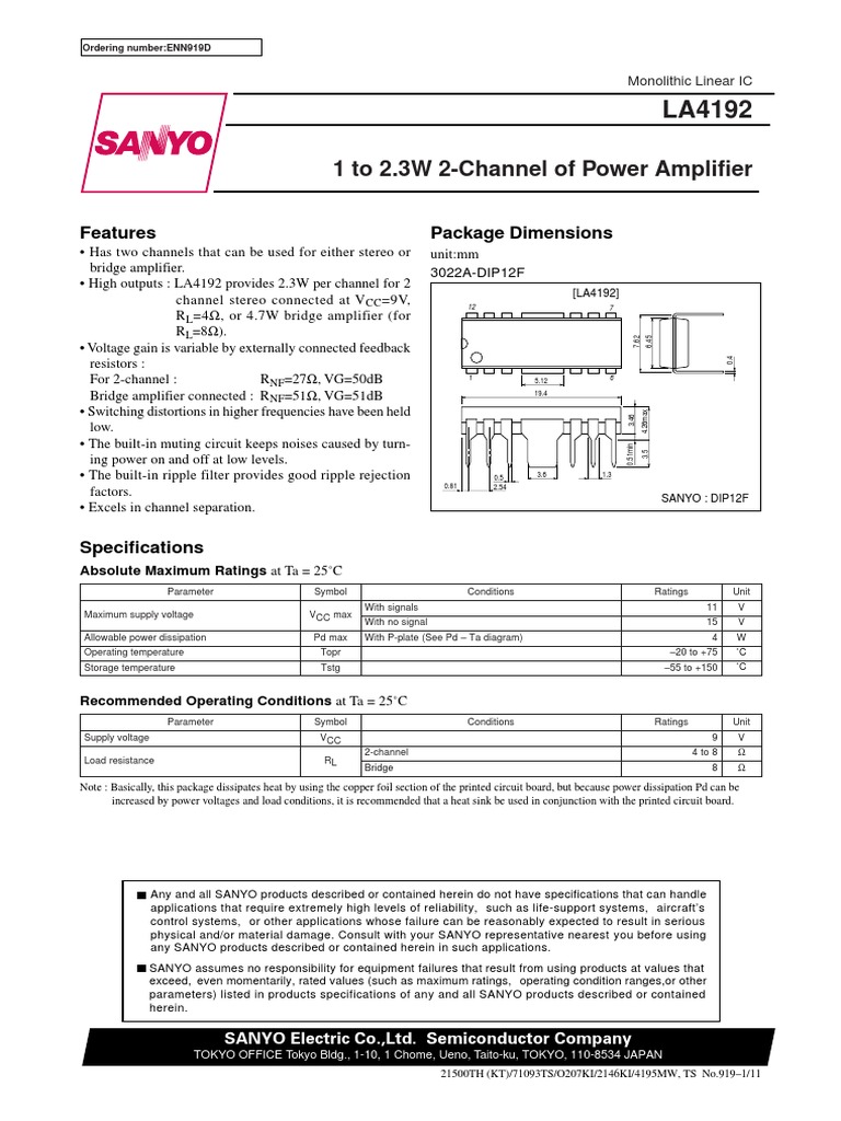 LA4192 Sanyo | PDF