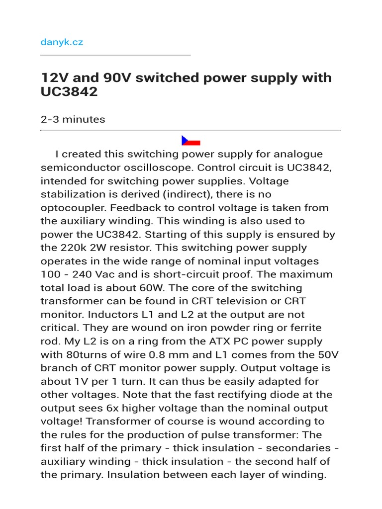 12V and 90V Switched Power Supply With UC3842 | PDF