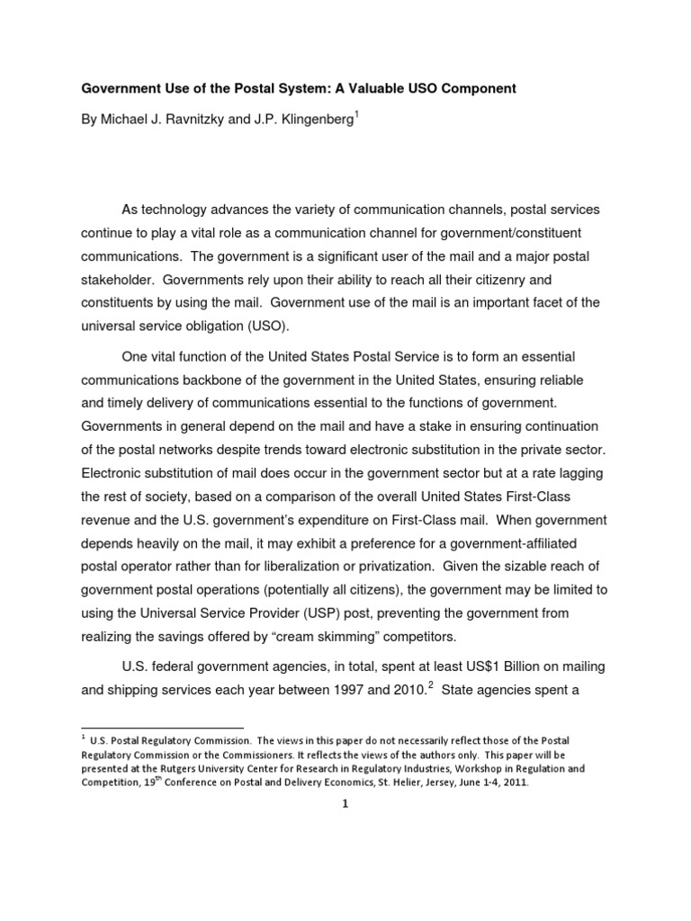 Government Use of The Postal System: A Valuable USO Component | PDF ...