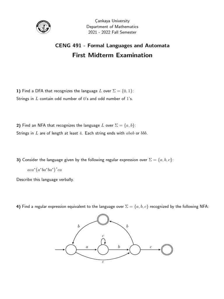 Automata Theory Midterm Exam | PDF | Regular Expression | Mathematical ... Automata Theory Midterm Exam | PDF | Regular Expression | Mathematical ...