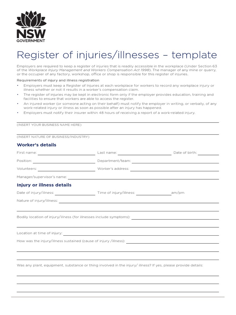 Register of Injuries SW09110 | PDF