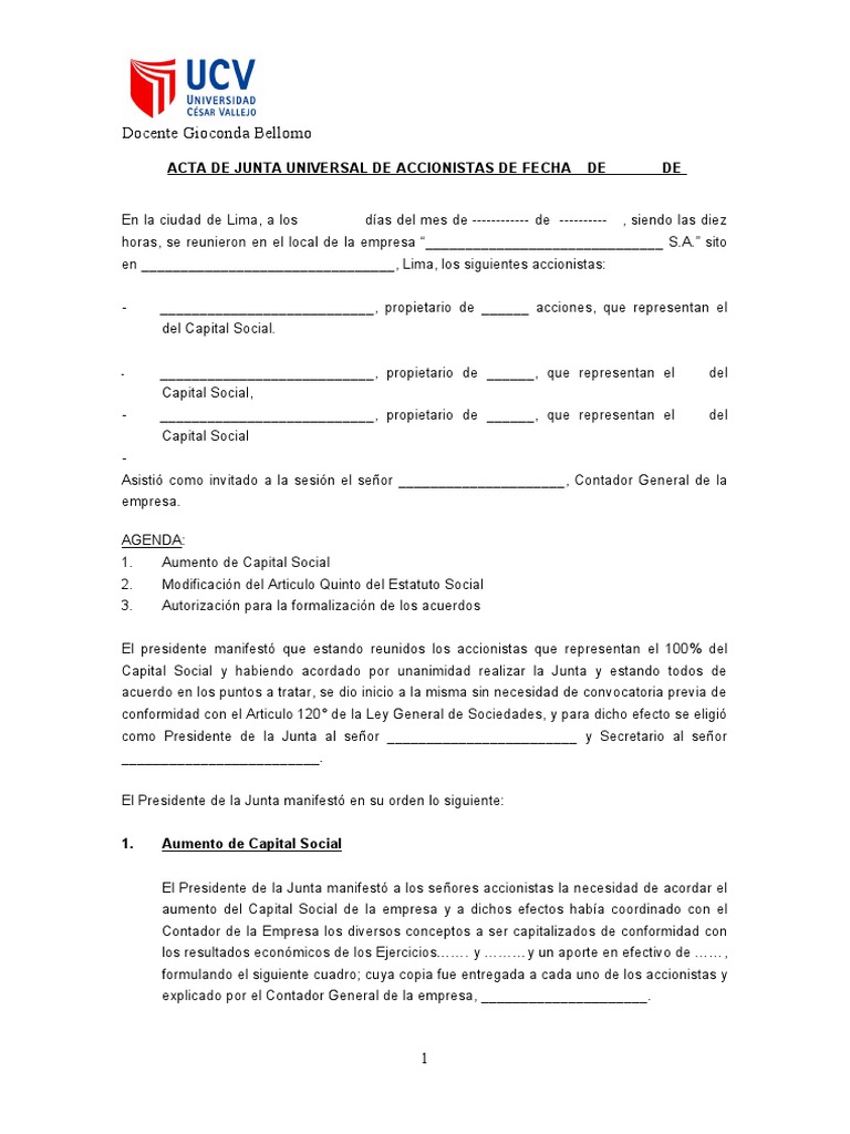 Modelo de Acta de Aumento de Capital | PDF Modelo de Acta de Aumento de Capital | PDF