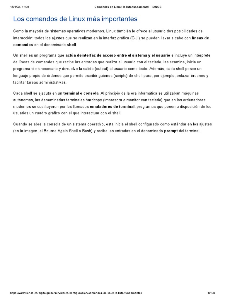 Comandos de Linux - La Lista Fundamental - IONOS | PDF | Interfaz de ...