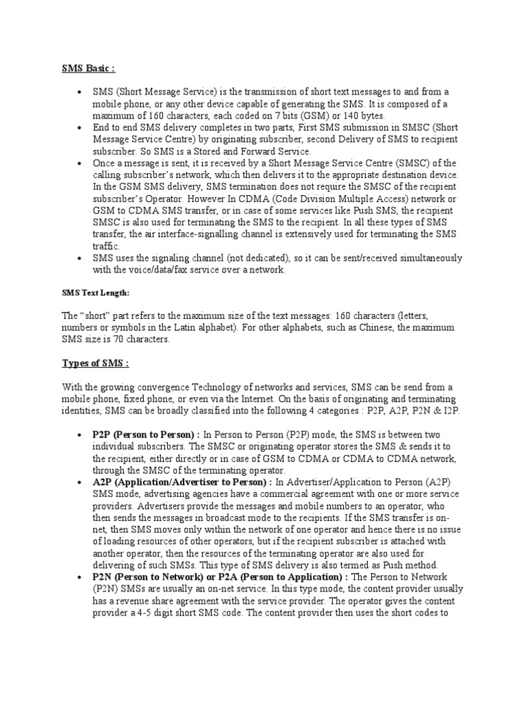 SMS Basic | PDF | Text Messaging | Data Transmission