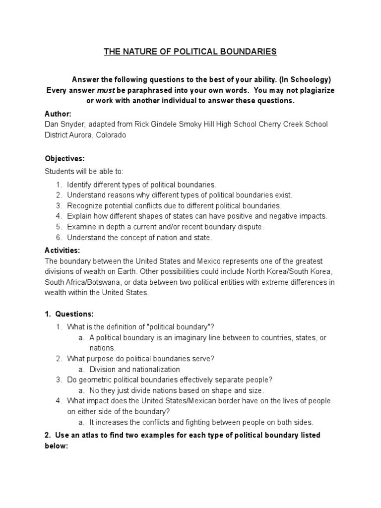 The Nature of Political Boundaries | PDF | The United States ...