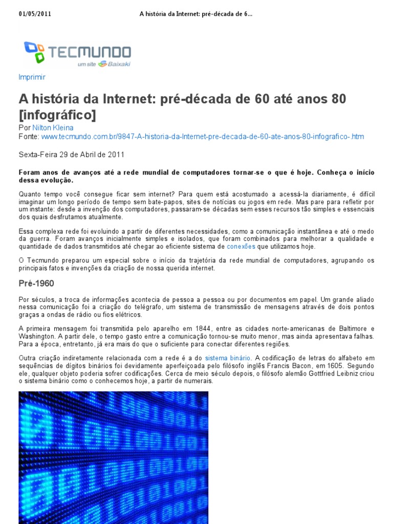 A História Da Internet - Pré-Década de 60 Até Anos 80 (Infográfico ...