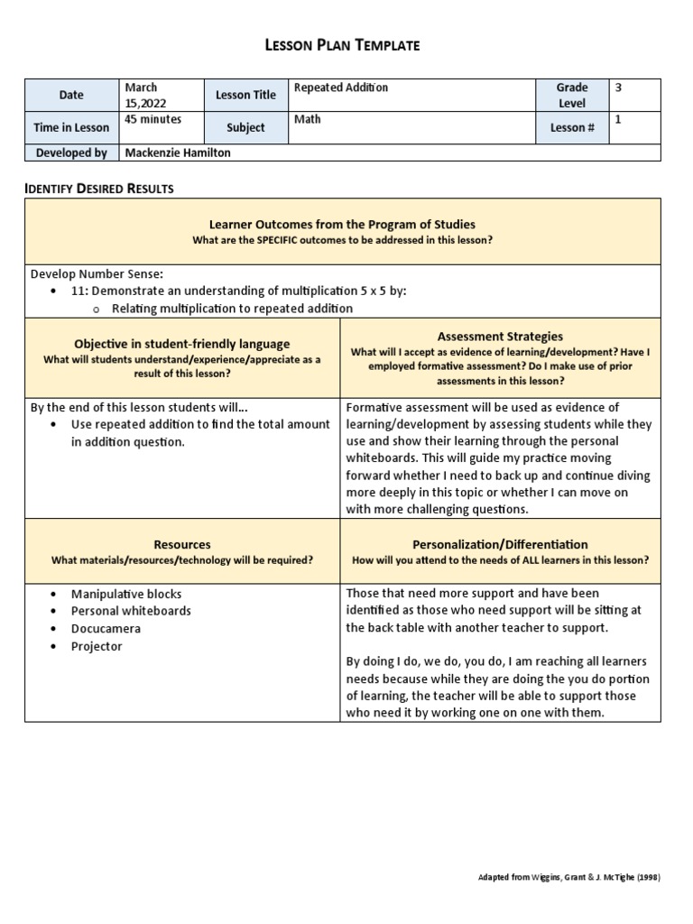 Repeated Addition Intro Lesson | PDF | Educational Assessment | Learning
