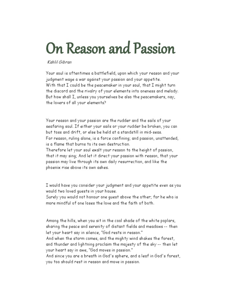 Gibran's Harmony of Reason and Passion | PDF