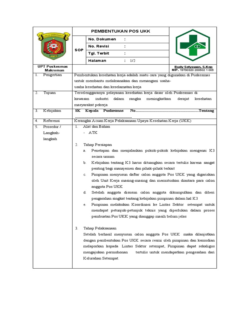 SOP Pembentukan Pos UKK | PDF