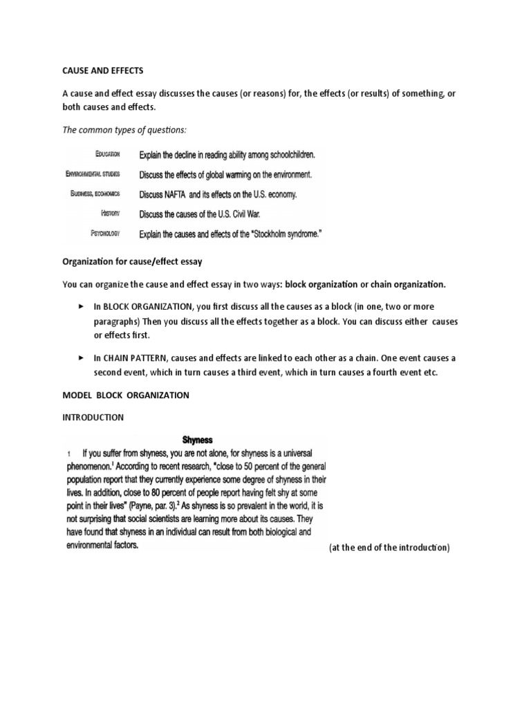 Organizing and Writing Effective Cause and Effect Essays: A ...