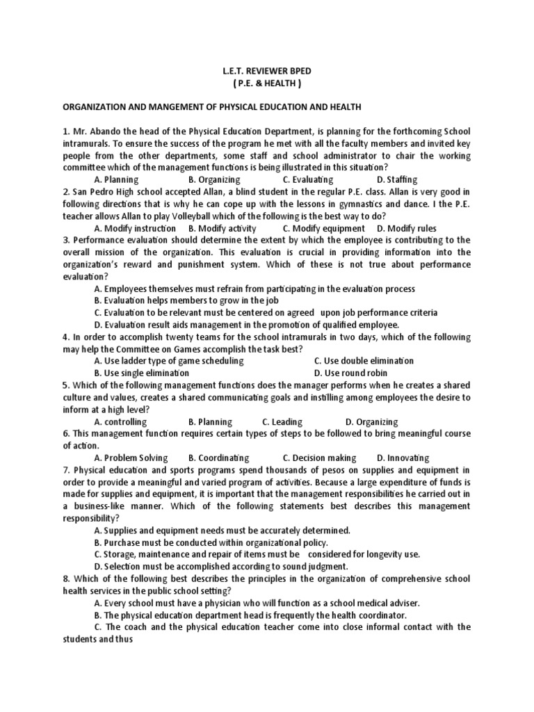 Organization and Management in Mapeh | PDF | Individualized Education ...