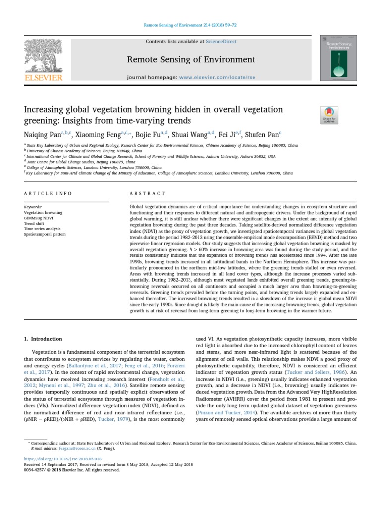 Remote Sensing of Environment: Naiqing Pan, Xiaoming Feng, Bojie Fu ...