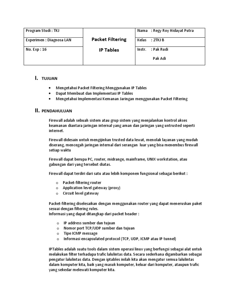 Packet Filtering - IPTables | PDF