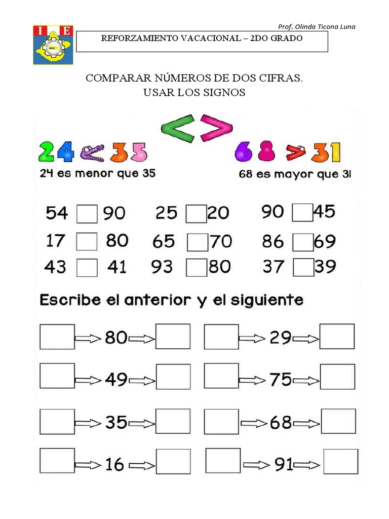 Comparación de Números de 2 Cifras | PDF