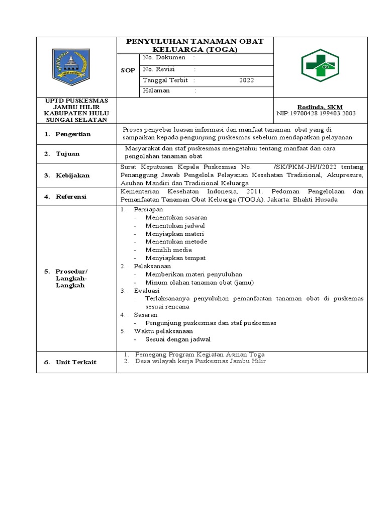 Sop Penyuluhan Toga | PDF