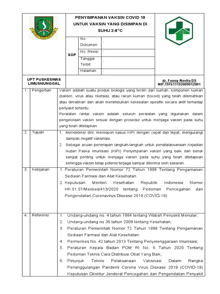 SOP Penyimpanan Vaksin | PDF