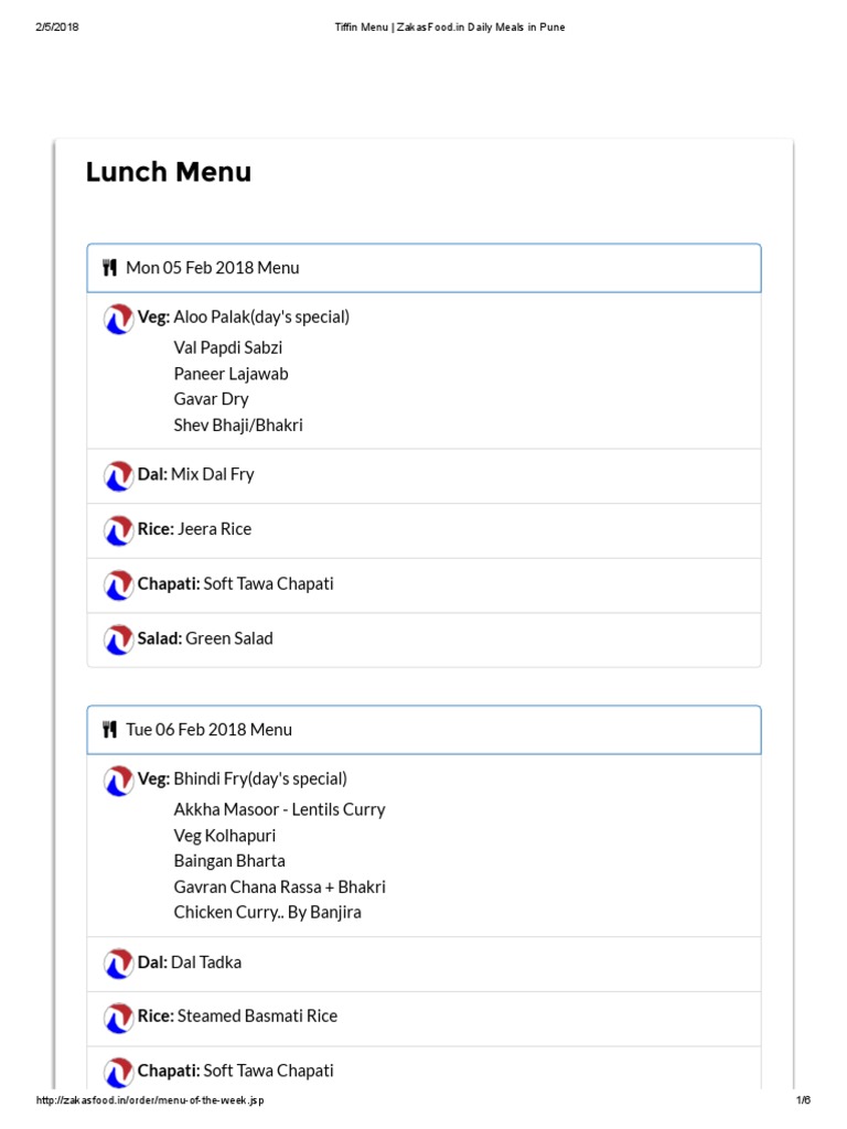 Tiffin Menu | PDF | Curry | Vegetables