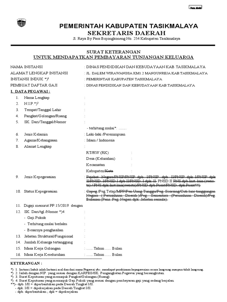Surat Keterangan Tunjangan Keluarga | PDF