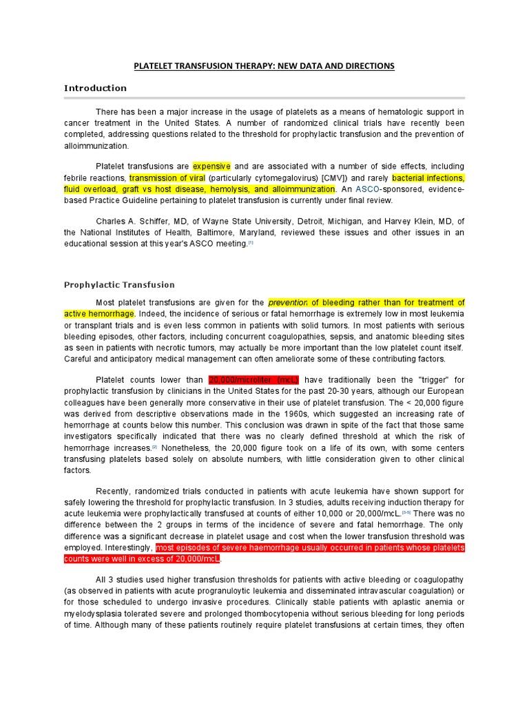Platelet Transfusion Therapy | PDF | Blood Transfusion | Blood Donation