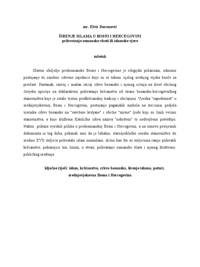 Širenje Islama U Bosni I Hercegovini - Prihvatanje Osmanske Vlasti Ili ...