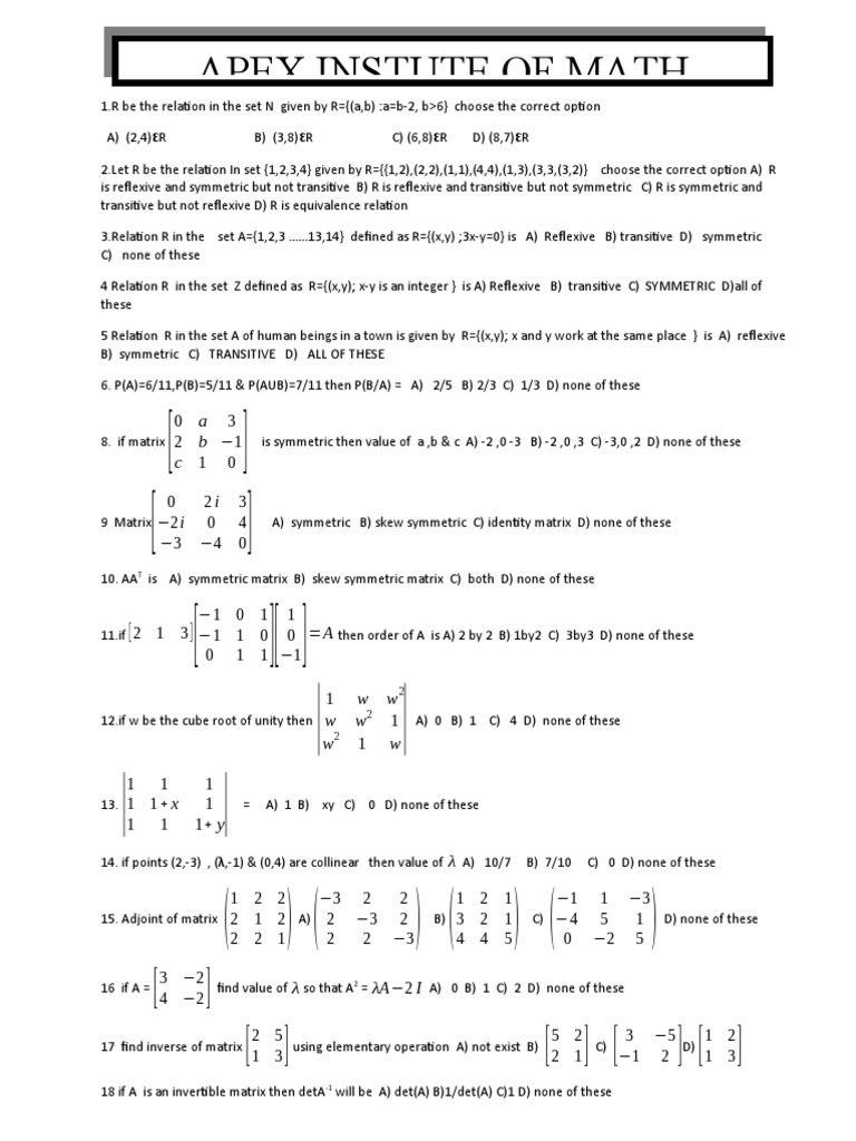 Apex Instute of Math: 0 A 3 2 B 1 0 2i3 2i 0 4 3 4 0 | PDF | Functions ...