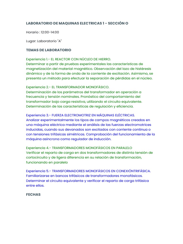 Guía de Laboratorio de Máquinas Eléctricas EE-241 | PDF | Transformador ...