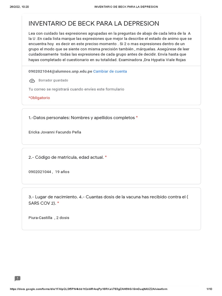 Inventario de Beck para La Depresion | PDF | Depresión (estado de ánimo ...