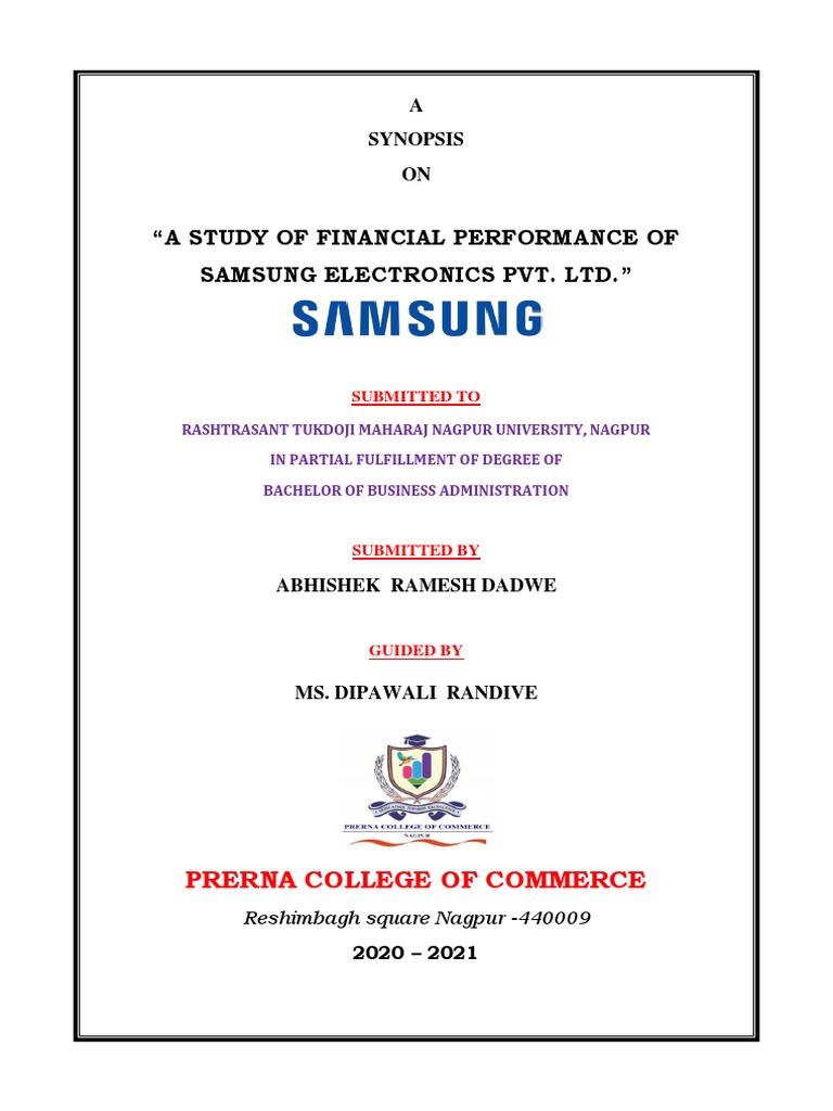 A Study of Financial Performance of Samsung Electronics Pvt. Ltd ...