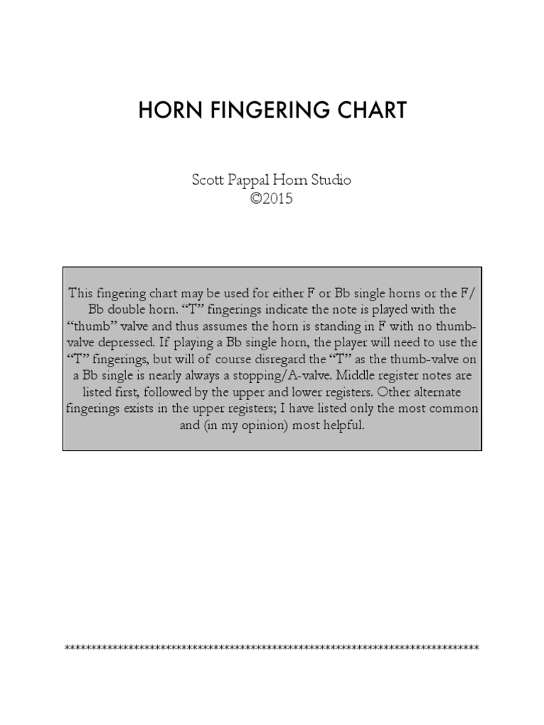 French Horn Fingering Chart | PDF | French Horn | Elements Of Music