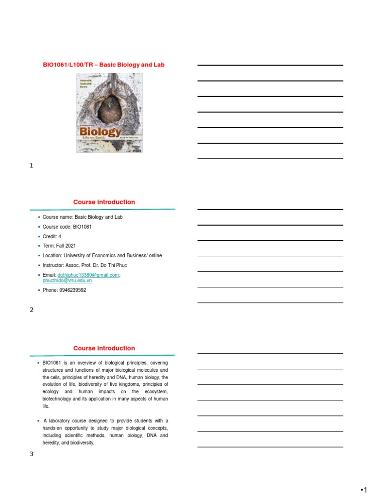 BIO1061/L100/TR - Basic Biology and Lab: Course Introduction | PDF ...