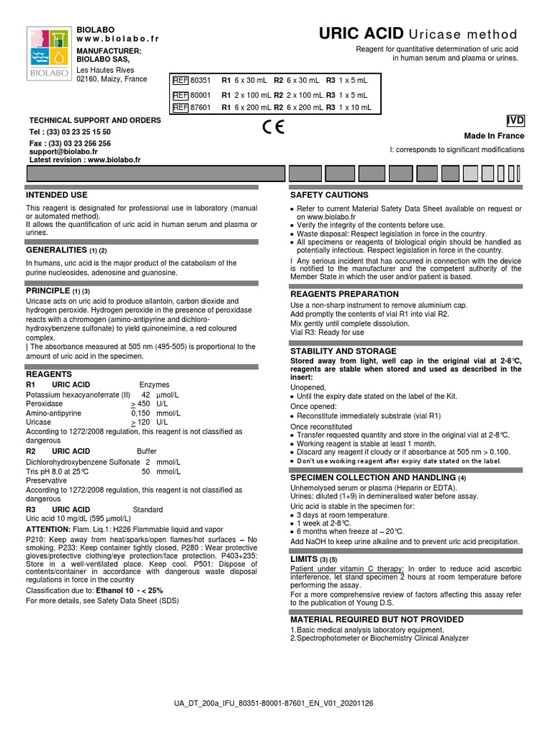 Uric Acid: Uricase Method | PDF | Blood Plasma | Hydrogen Peroxide