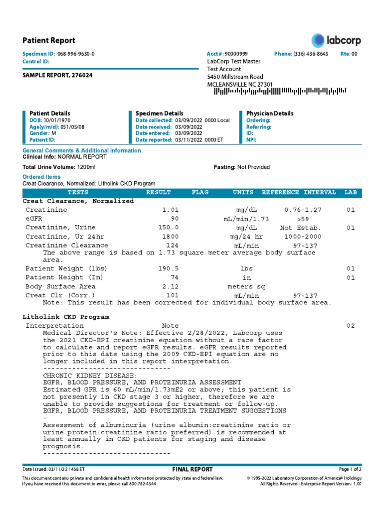 Depuracion Creatinine Report | PDF