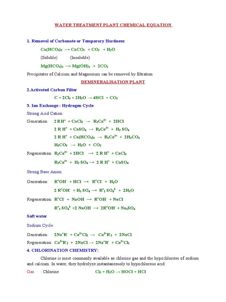 WTP Chemical Equation | PDF | Chlorine | Molecules