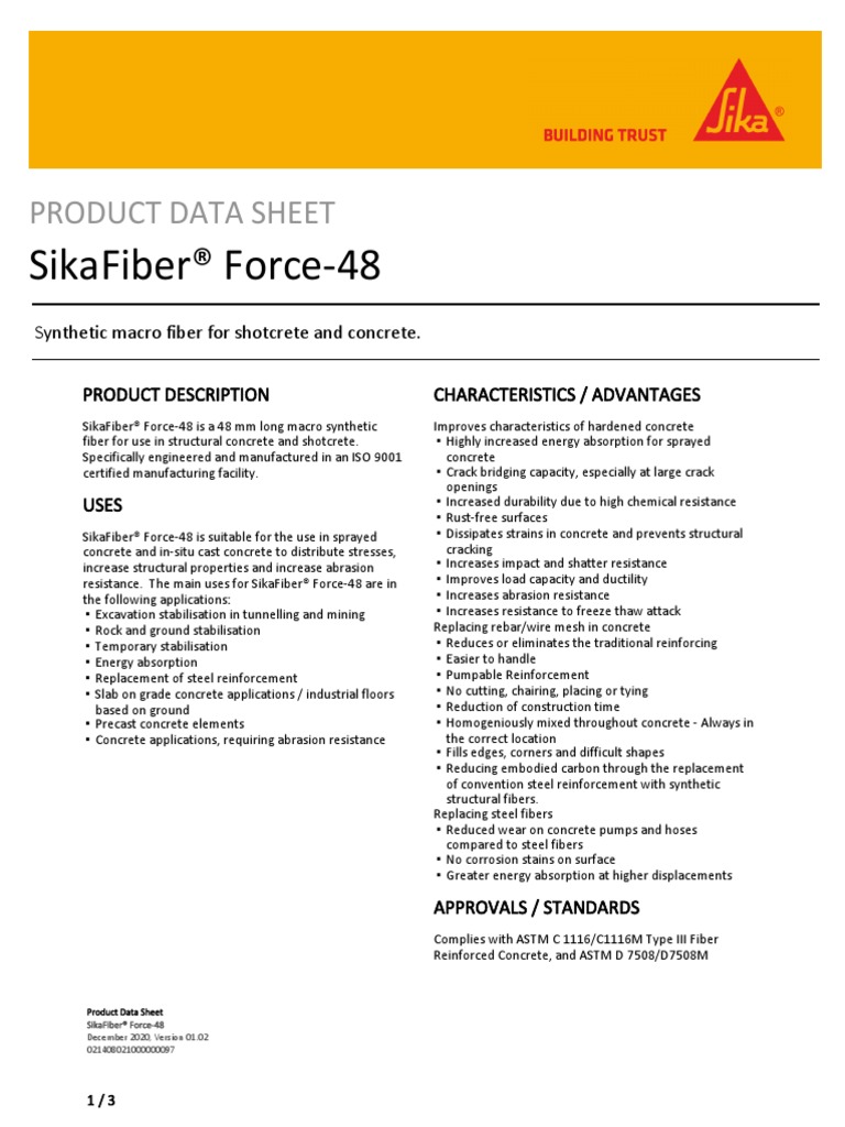 Sikafiber® Force-48: Product Data Sheet | Download Free PDF | Concrete ...