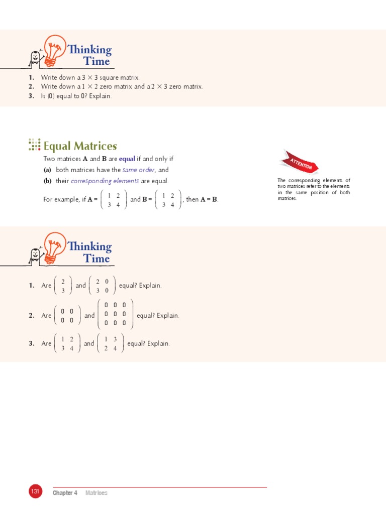 Thinking Time: Equal Matrices | Download Free PDF | Matrix (Mathematics) | Functions And Mappings