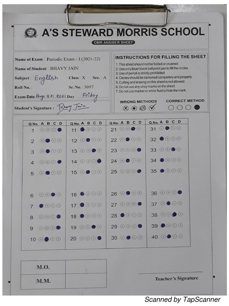 OMR Sheet English | PDF