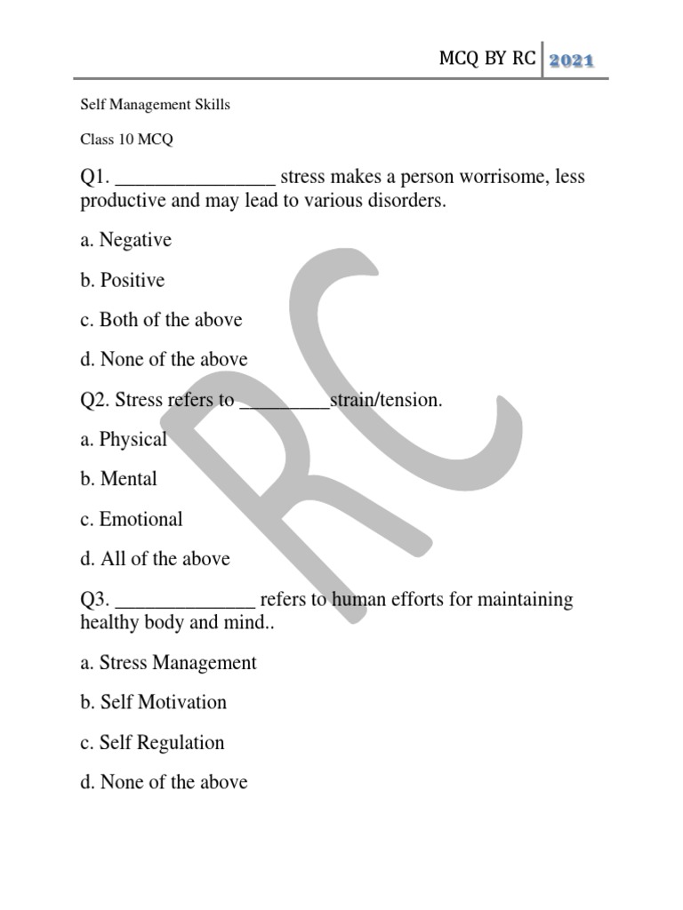 RC Self Management Skills | PDF | Goal | Mental Disorder
