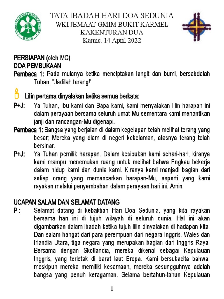 Tata Ibadah Hari Doa Sedunia Wki Jemaat Gmim | PDF