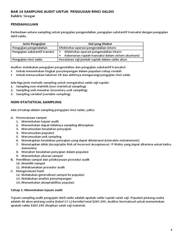 Bab 14 Sampling Audit Untuk Pengujian Rinci Saldo | PDF
