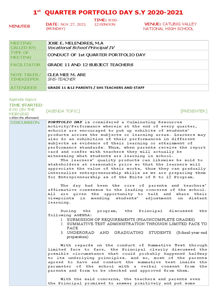 1 Quarter Portfolio Day S.Y 2020-2021 | PDF | Education Theory ...