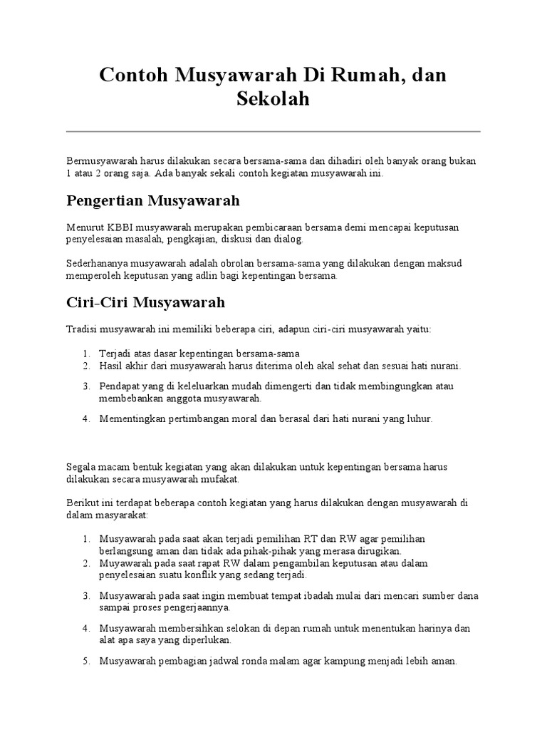 Contoh Musyawarah Di Rumah Dan Sekolah | PDF