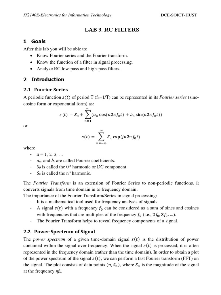 Lab 3. RC Filters: 1 Goals | Descargar gratis PDF | Electronic Filter ...