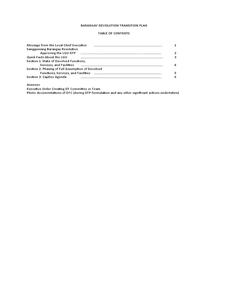 Barangay Devolution Transition Plan | PDF | Government