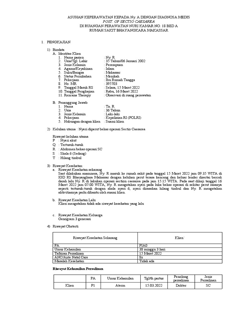 Asuhan Keperawatan Pasien Post-Op SC | PDF | Kesehatan Holistik