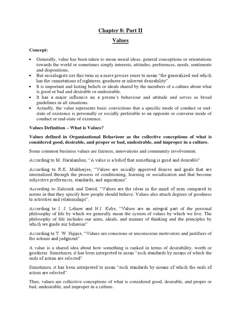 Chapter 8 Part II Values | PDF | Value (Ethics) | Attitude (Psychology)